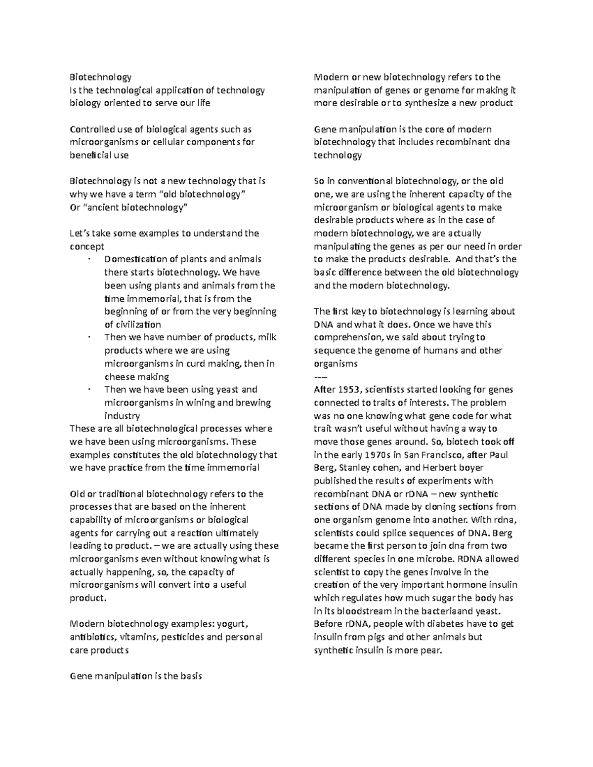 Biotechnology - Lecture notes 1 - Biotechnology Is the technological ...