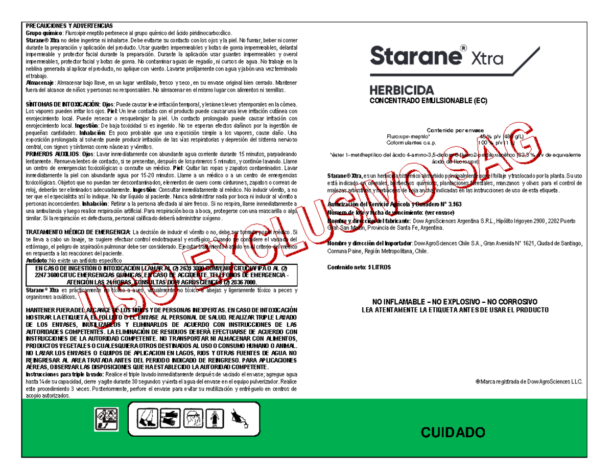 Starane xtra 01-02-2021 - PRECAUCIONES Y ADVERTENCIAS Grupo químico ...
