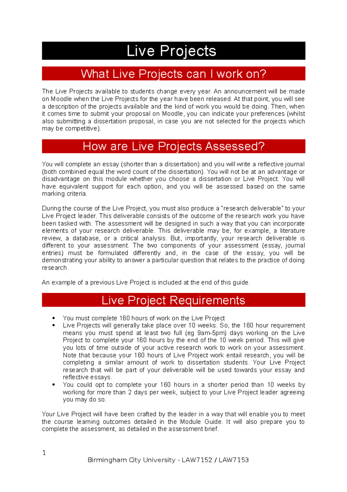 Selection Guide - Live Projects - Live Projects What Live Projects can ...