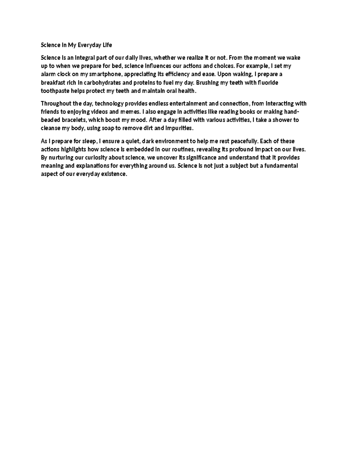 Science IN MY Everyday LIFE - Science in My Everyday Life Science is an ...