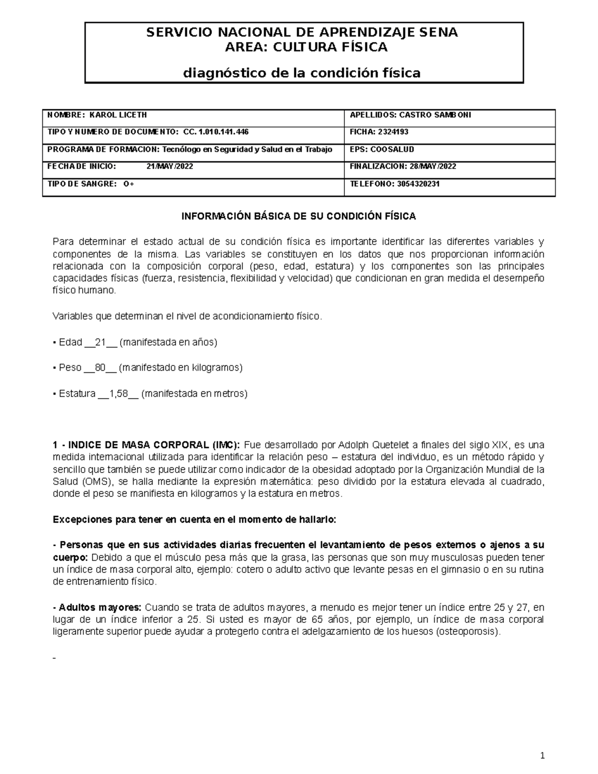 5 - diagnostico de la condicion fisica - teoria - AREA: CULTURA FÍSICA ...