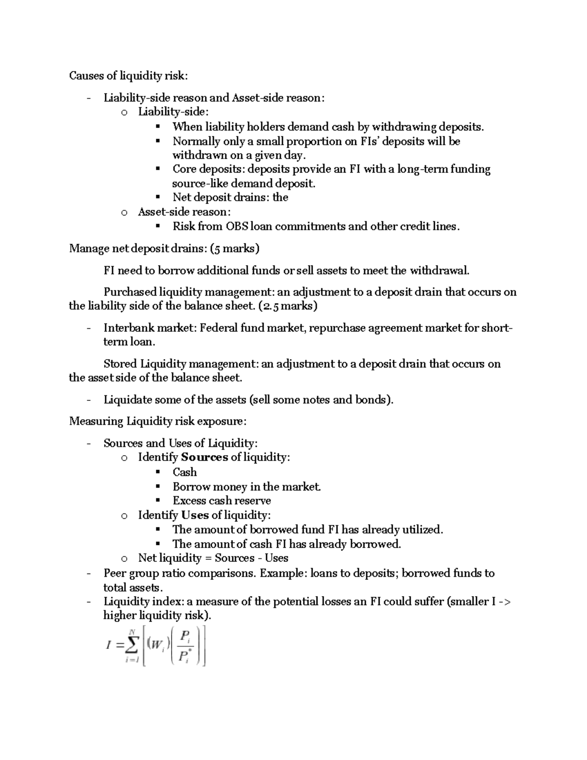 Notes - liquidity risk - Causes of liquidity risk: - Liability-side ...