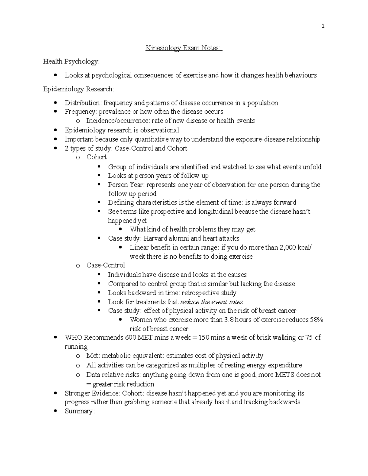 Kinesiology study Notes - 1 Kinesiology Exam Notes: Health Psychology ...