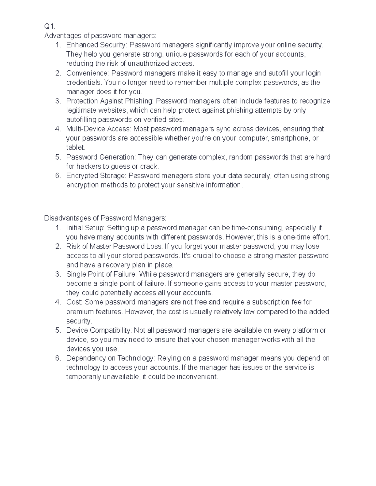 CPR101 Activity 5 - Advantages of password managers: 1. Enhanced ...