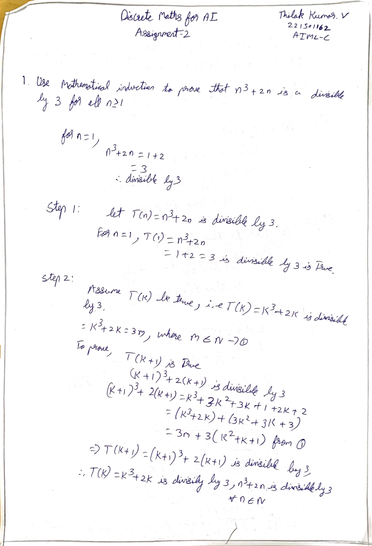 Discrete math Assignment-2 - Discrete Maths for AI Thilak Kumar ...