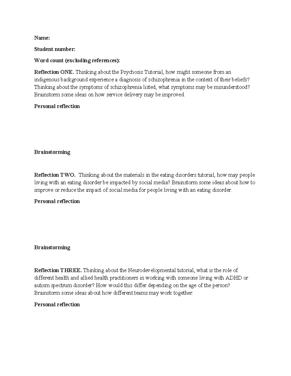 Abnormal psychology - assestment 2 template - Name: Student number ...