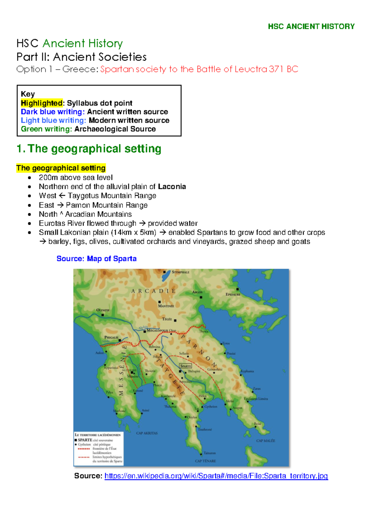 Revision Sparta Study Notes - HSC Ancient History Part II: Ancient ...