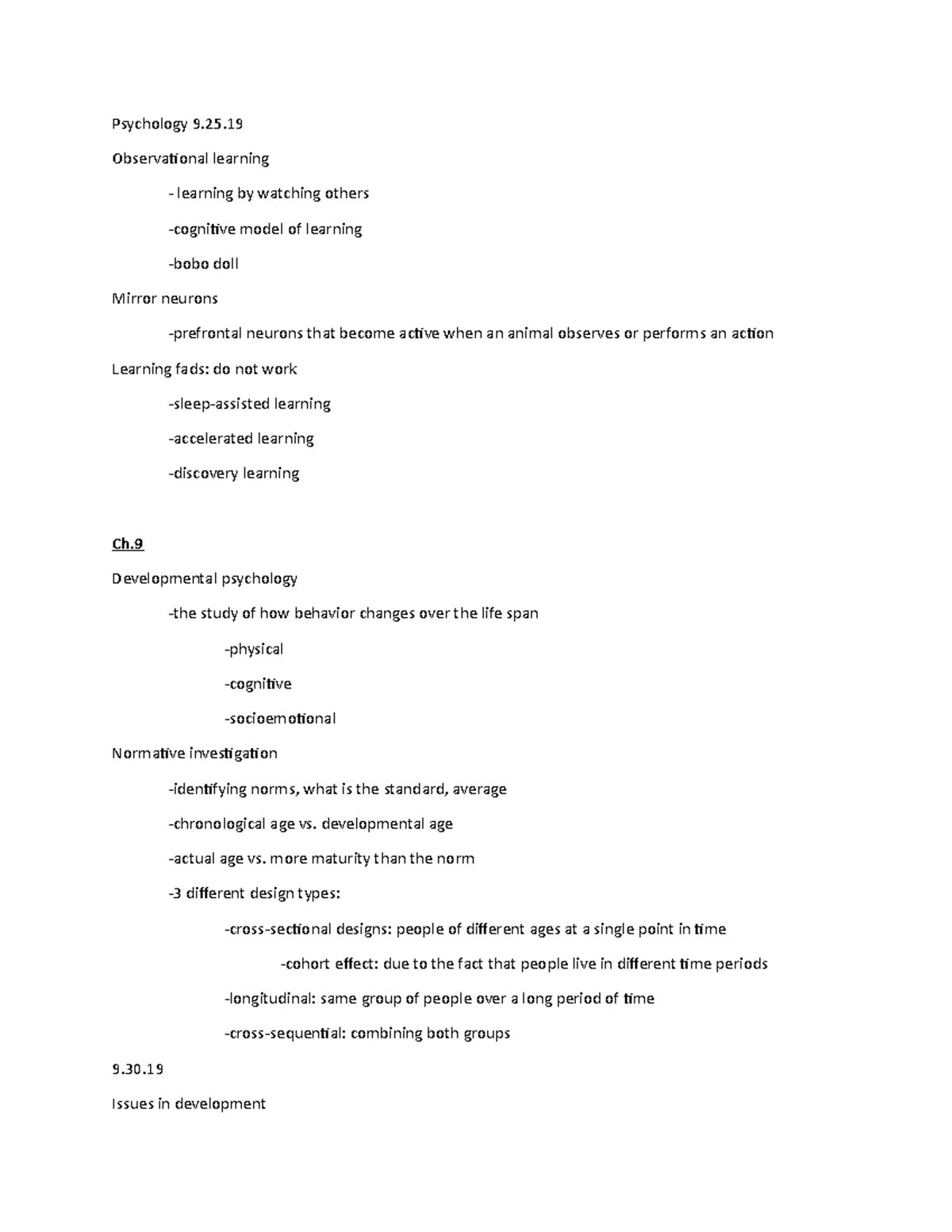 Psychology 9.25.19 - Psychology 9. Observational learning - learning by ...