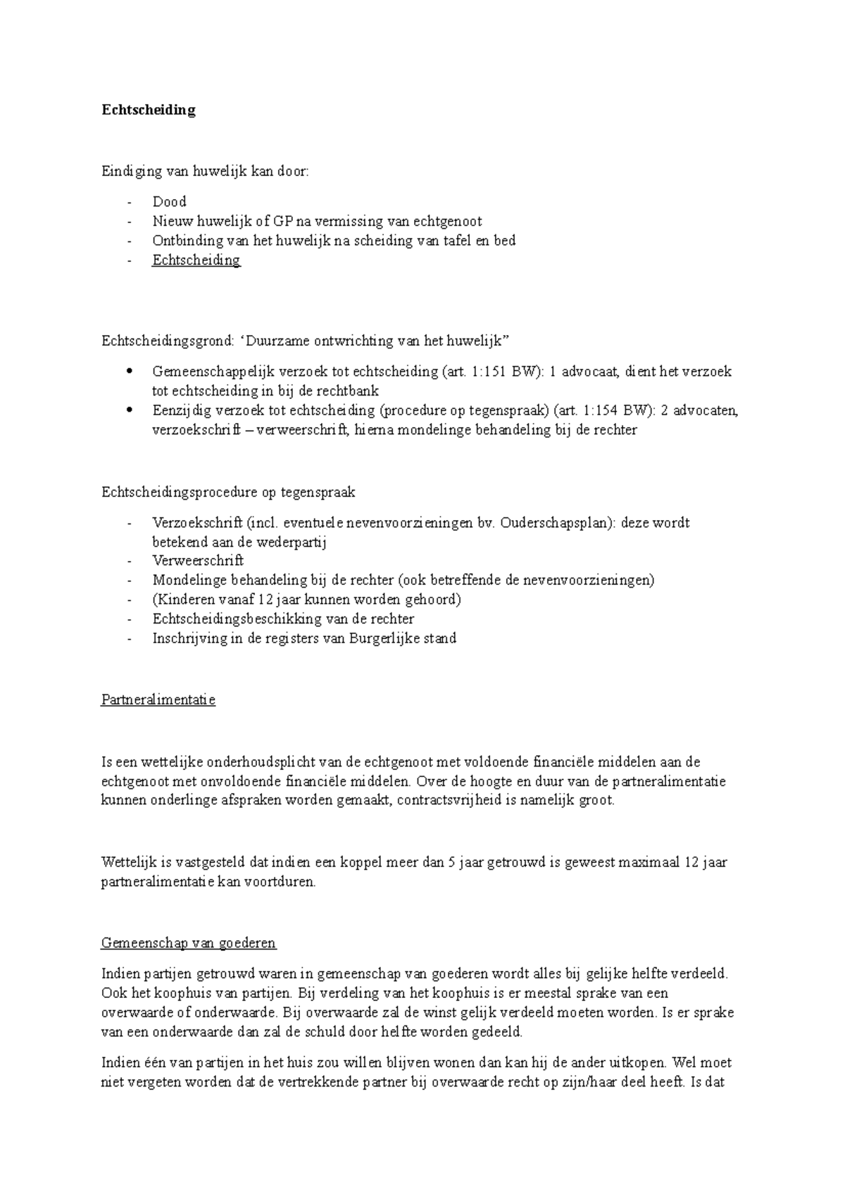Samenvatting - Echtscheiding - Echtscheiding Eindiging van huwelijk kan ...