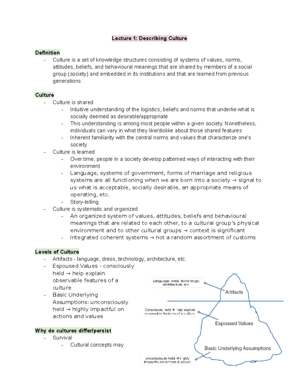 MHR700 Slides - Lecture 1: Describing Culture Definition Culture is a ...