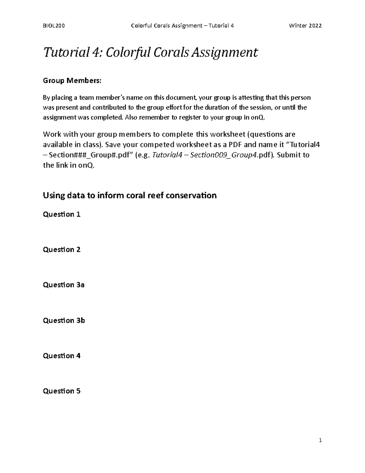 BIOL200 WI22 Tutorial 4 - Worksheet - BIOL200 Colorful Corals ...