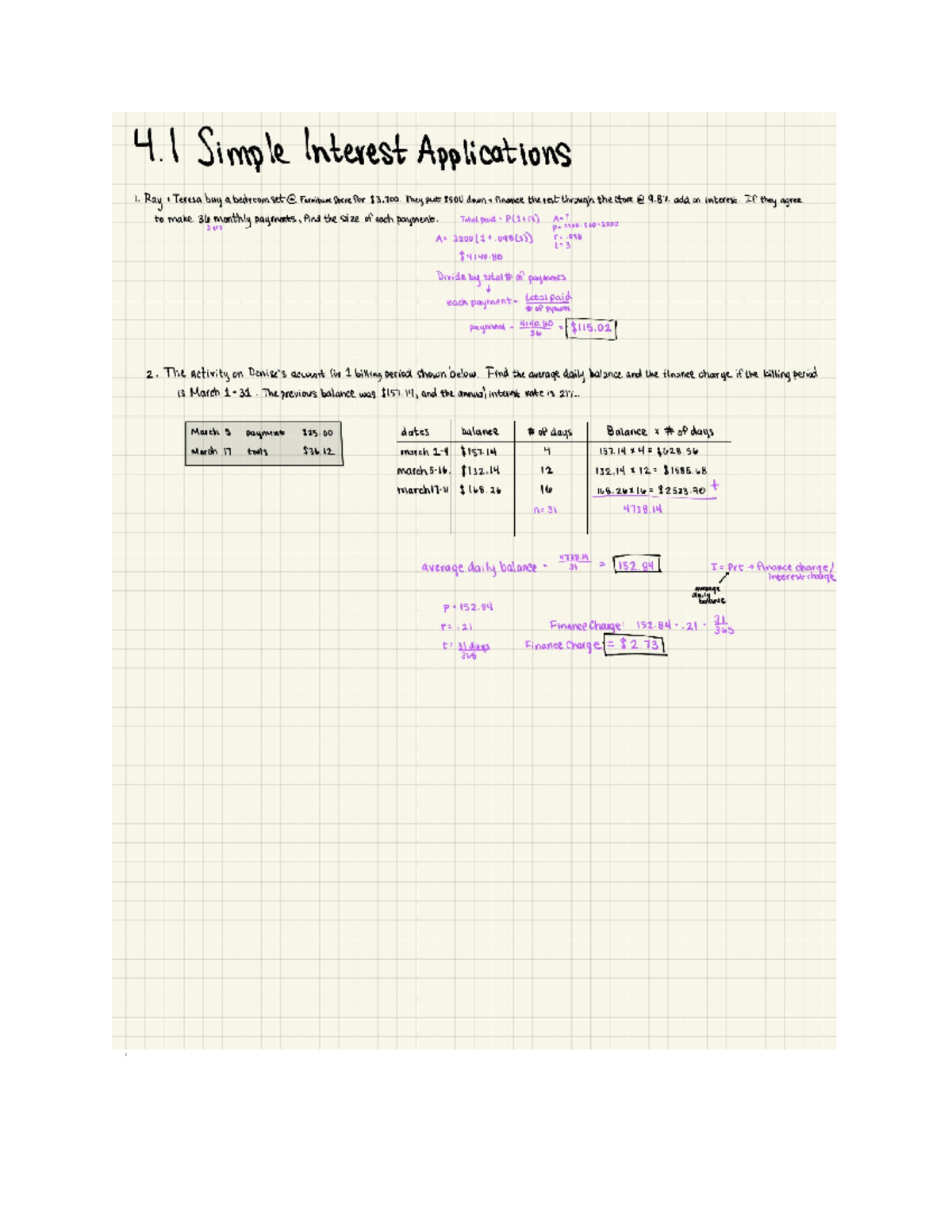 Math 142-Simple interest applications - 4. 1. Ray Simple Interest ...