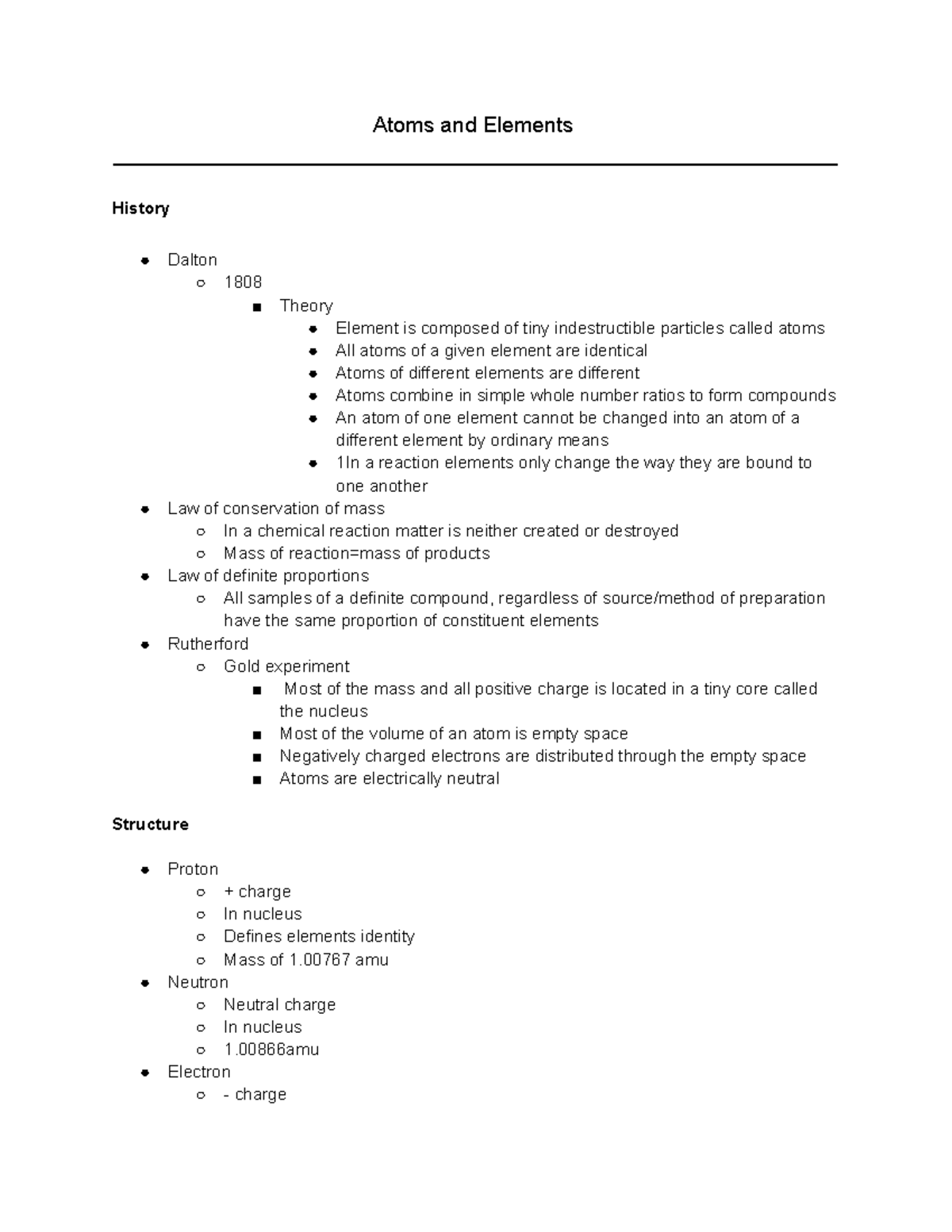 Atoms and Elements - notes - Atoms and Elements - Studocu