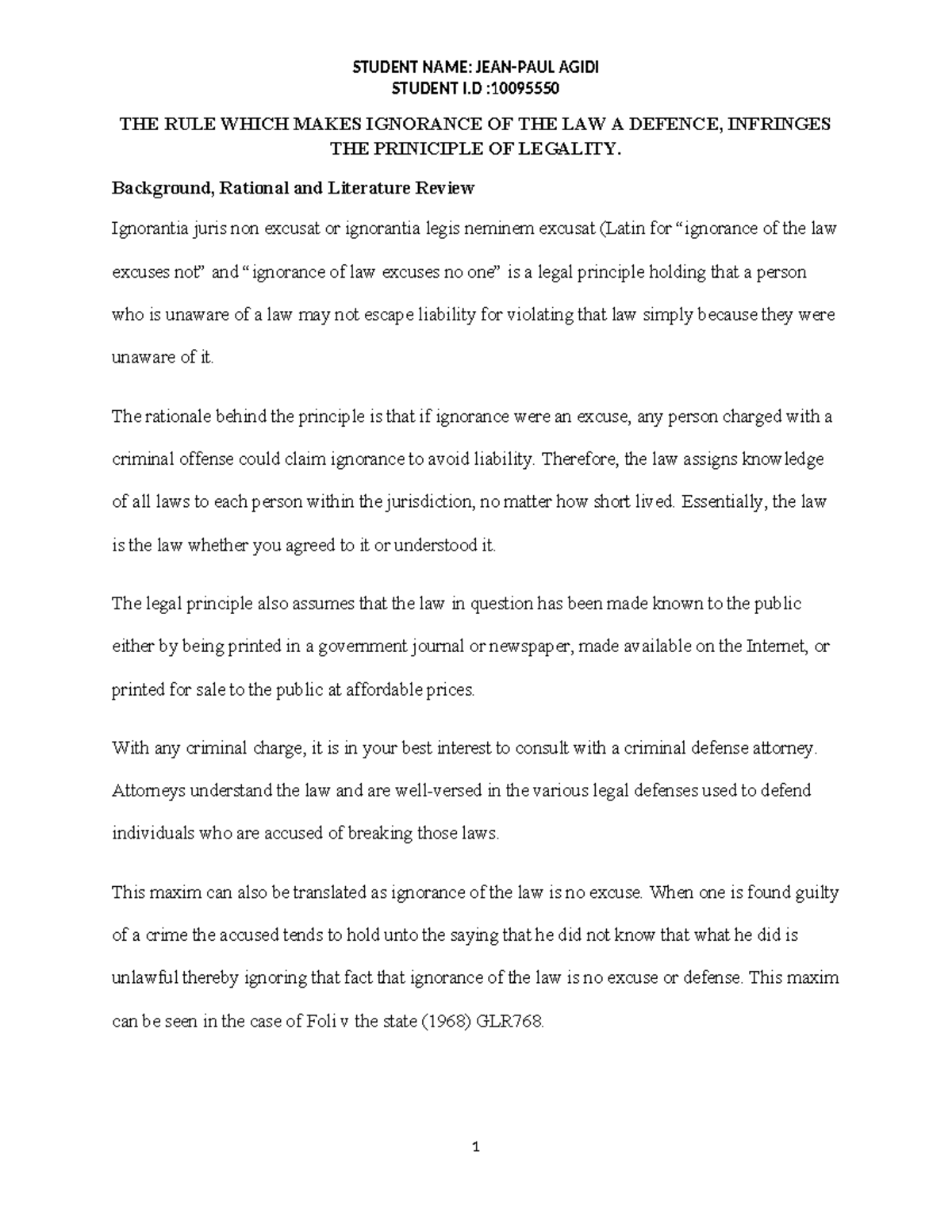 Assignment-THE RULE Which Makes Ignorance OF THE LAW A Defence ...