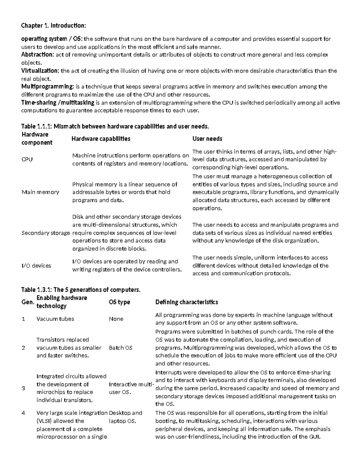 Z Book - Chapter 1. Introduction: operating system / OS: the software that runs on the bare ...
