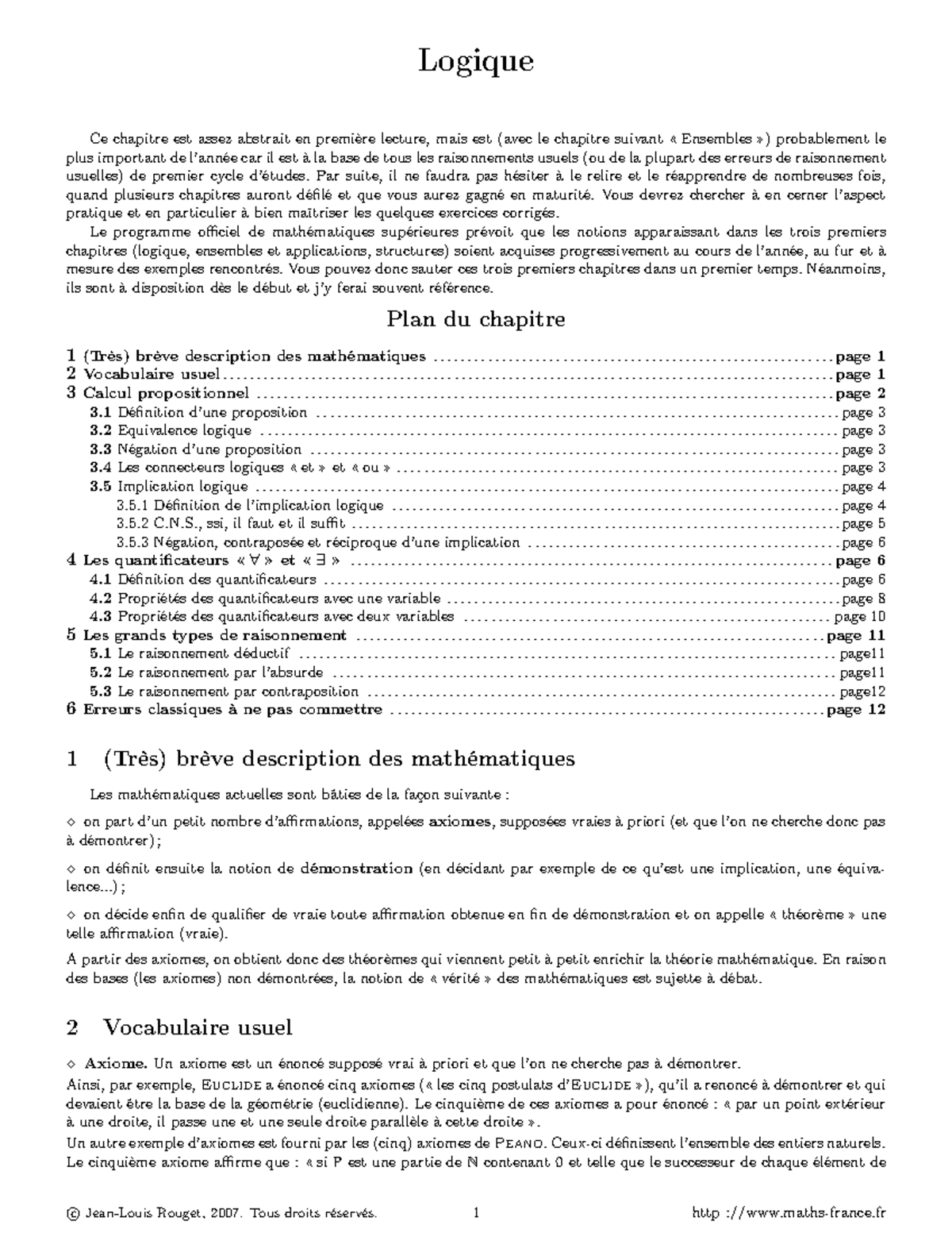 Logique Résumé Du Premier Chapitre Logique Ce Chapitre Est Assez