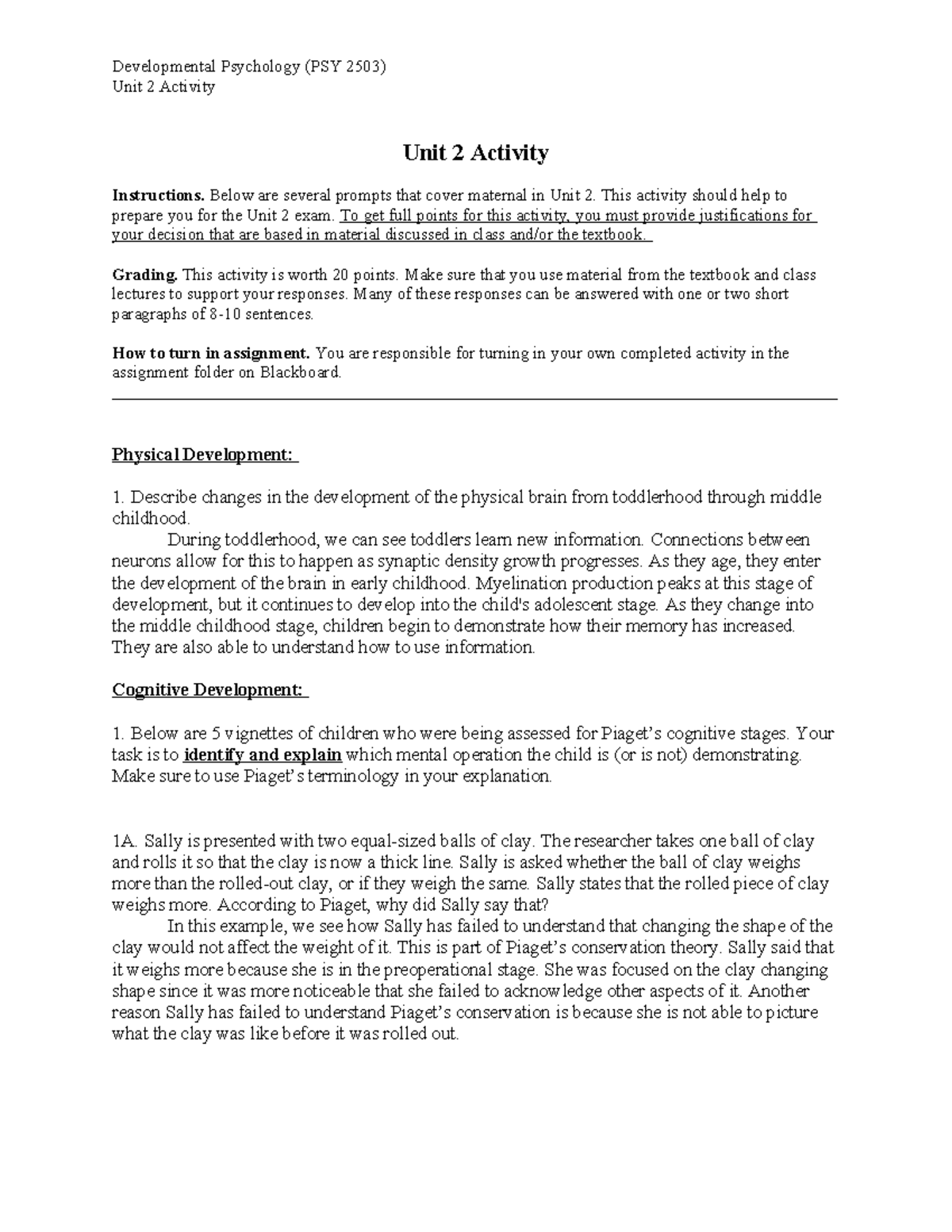 Blank Unit 2 Activity - Developmental Psychology (PSY 2503) Unit 2 ...