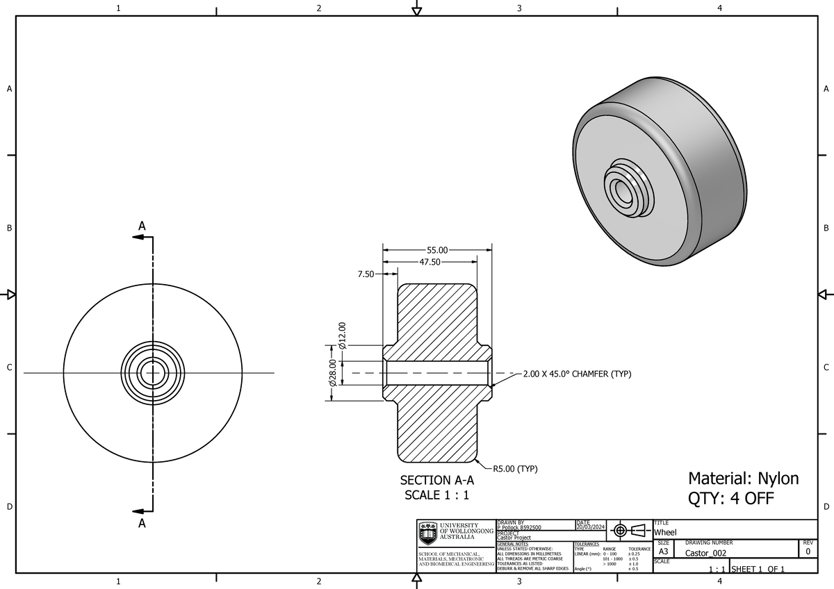 Wheel Drawing = - SECTION A-A SCALE 1 : 1 A A 1 2 3 4 1 2 3 4 A B C D D ...