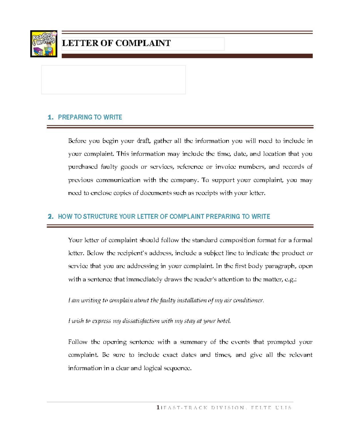 Complaint Letter - ble ble ble - ENGLISH 1A* - LESSON 10B IN THIS ...