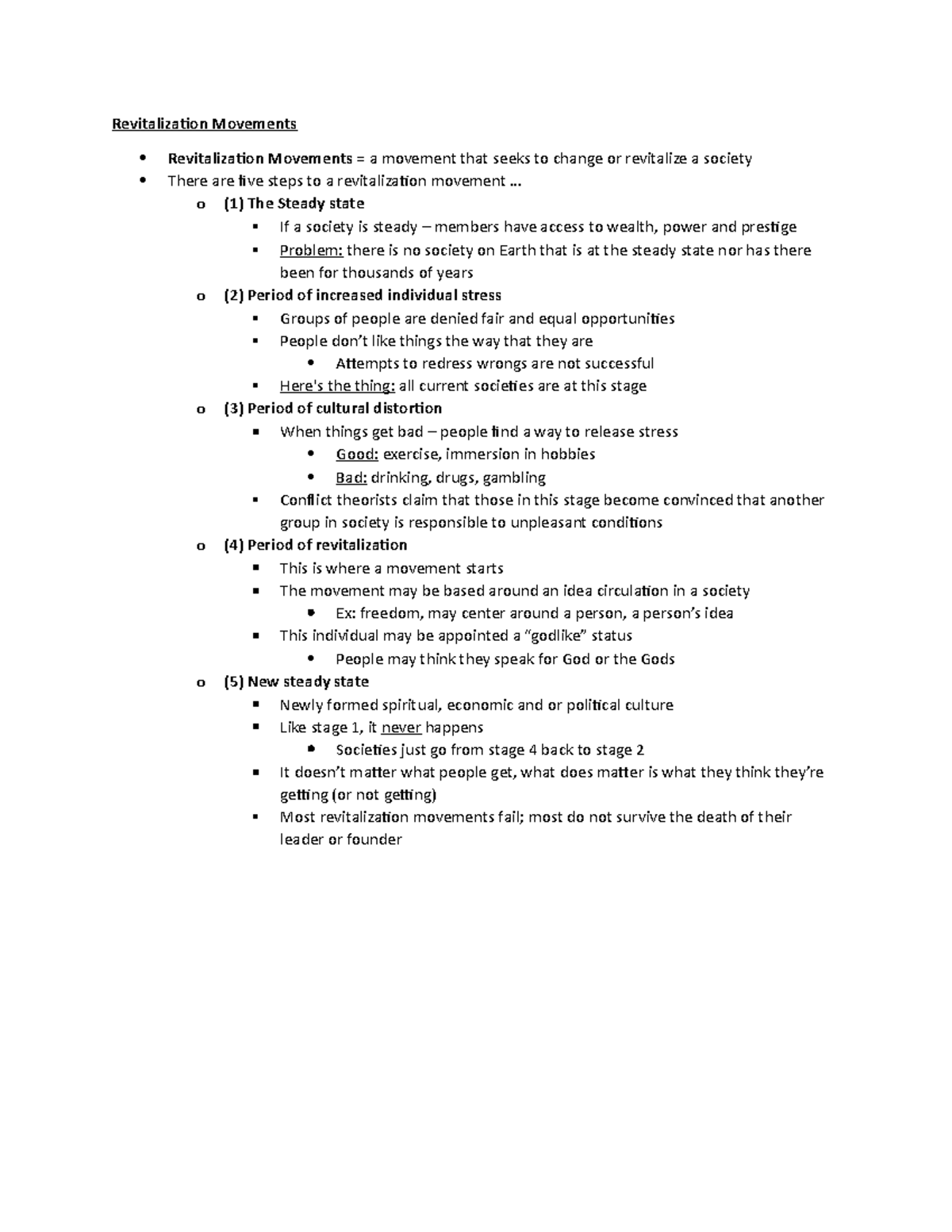 Revitalization Movements - .. o (1) The Steady state If a society is ...