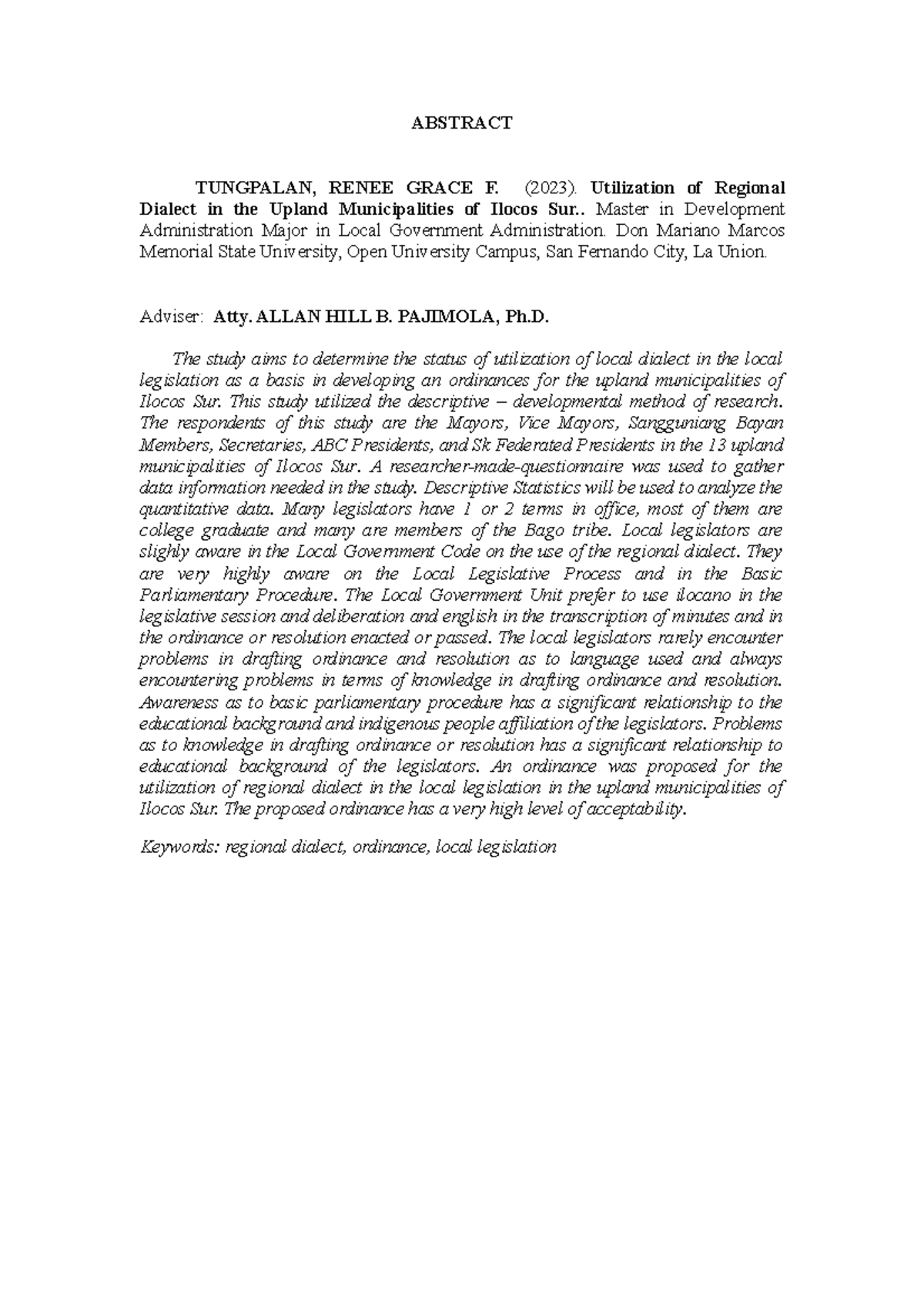 Abstract - Bachelor of Secondary Education - DMMMSU - Studocu