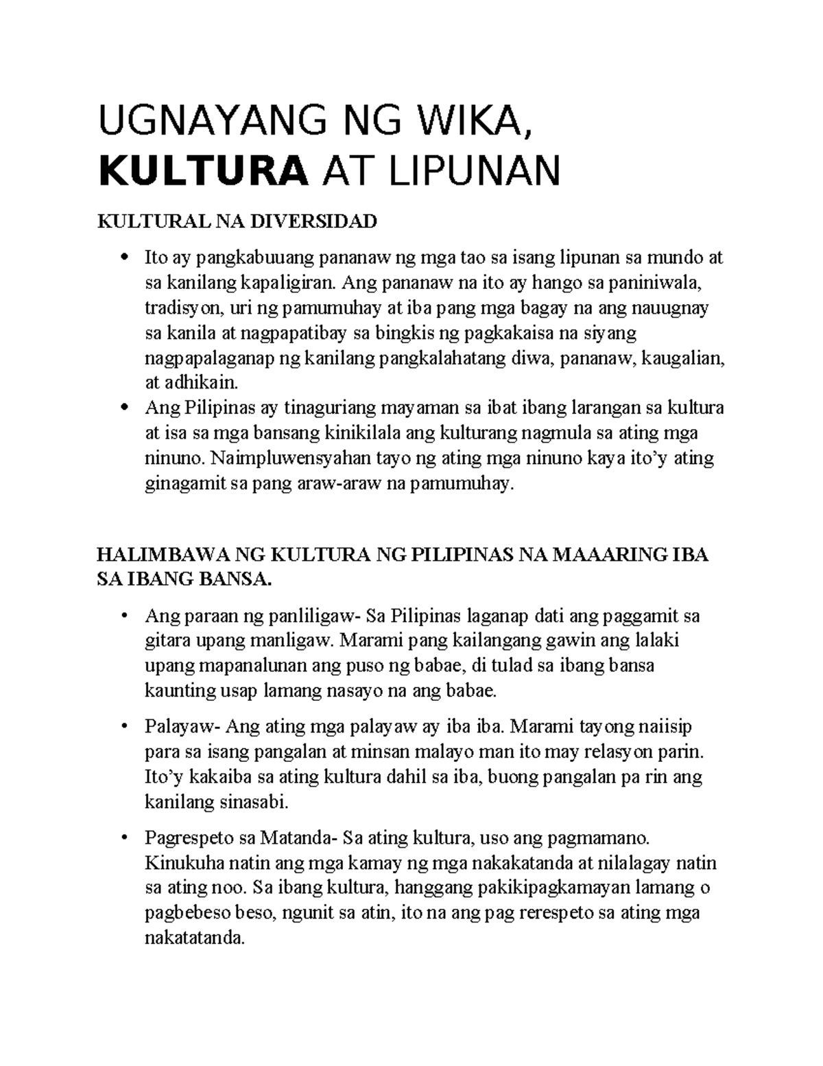 Wika (Saturday) - UGNAYANG NG WIKA, KULTURA AT LIPUNAN KULTURAL NA ...