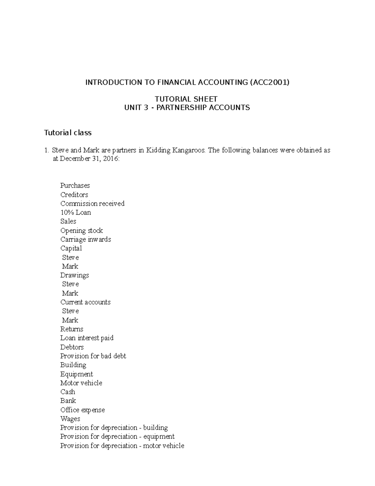 Unit 3 - Partnership accounts tutorial sheet - INTRODUCTION TO ...