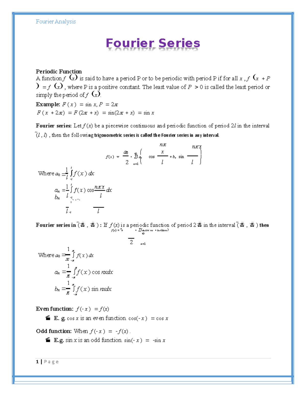 Fourier-Series-1 - math examples in lectures - Fourier Analysis Fourier ...