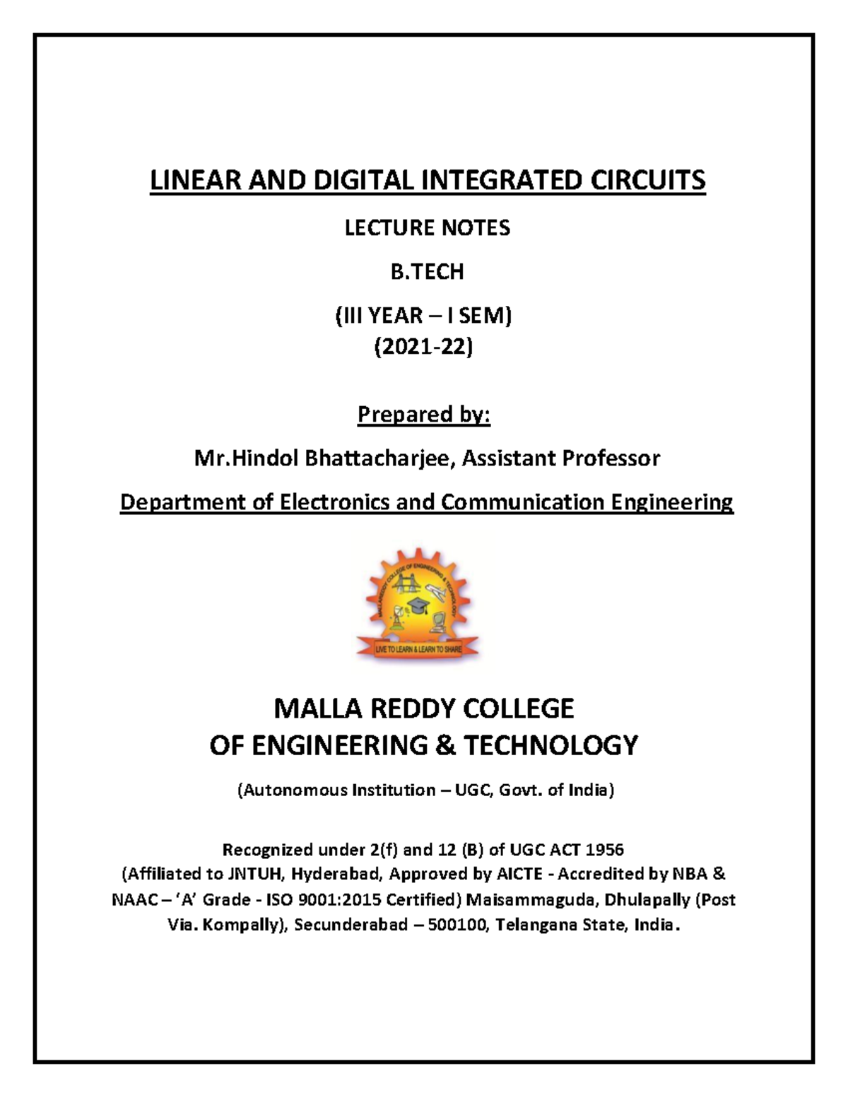 Linear Digital Integrated Circuits - LINEAR AND DIGITAL INTEGRATED ...