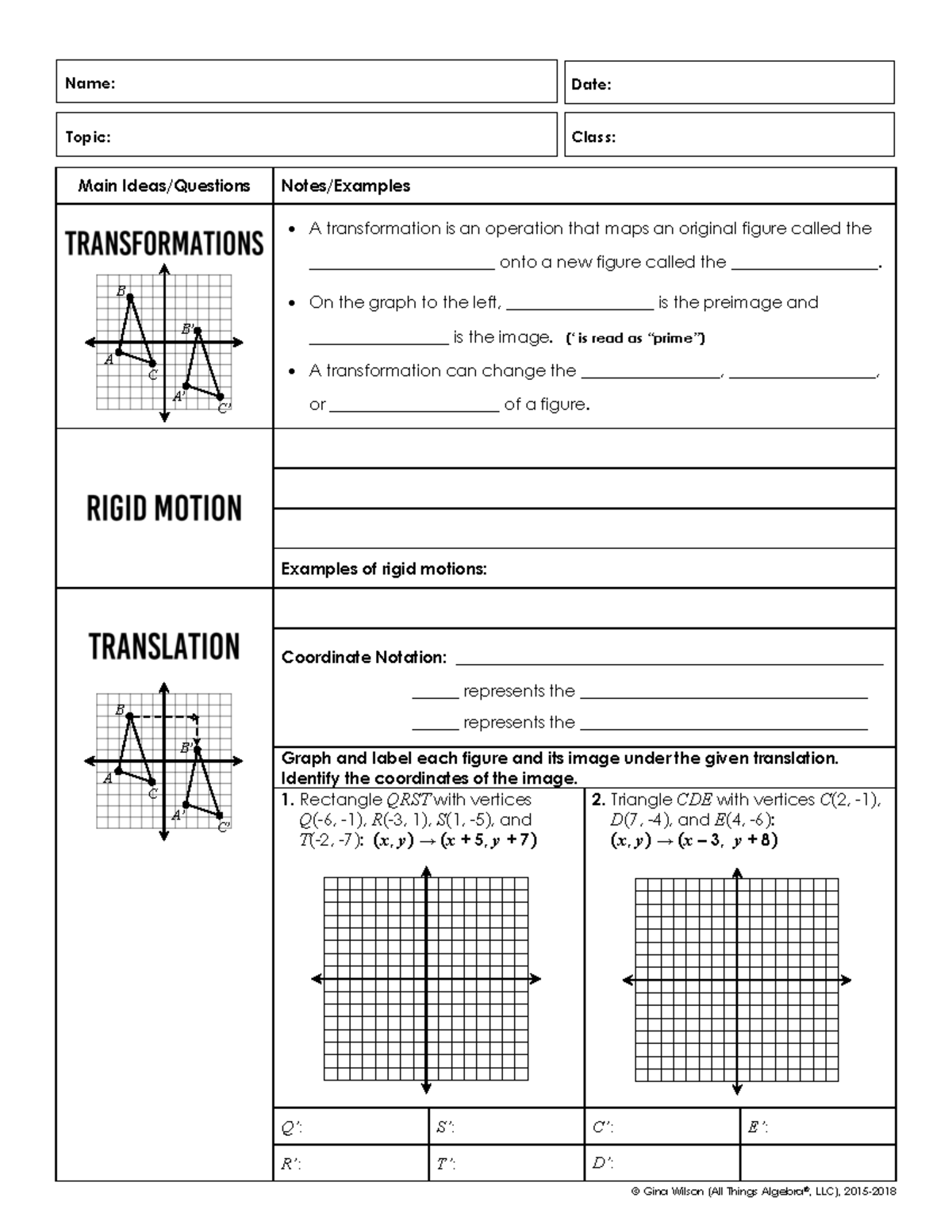 Math - jhbbb - Main Ideas/Questions Notes/Examples A transformation is ...