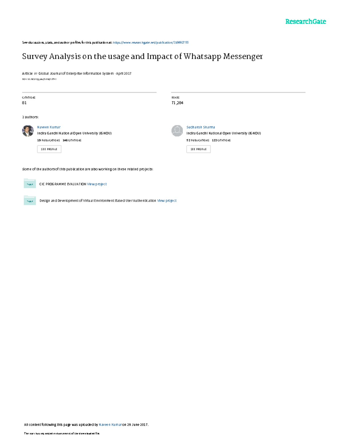 Survey Analysis on the usage and Impact of Whatsap - See discussions ...