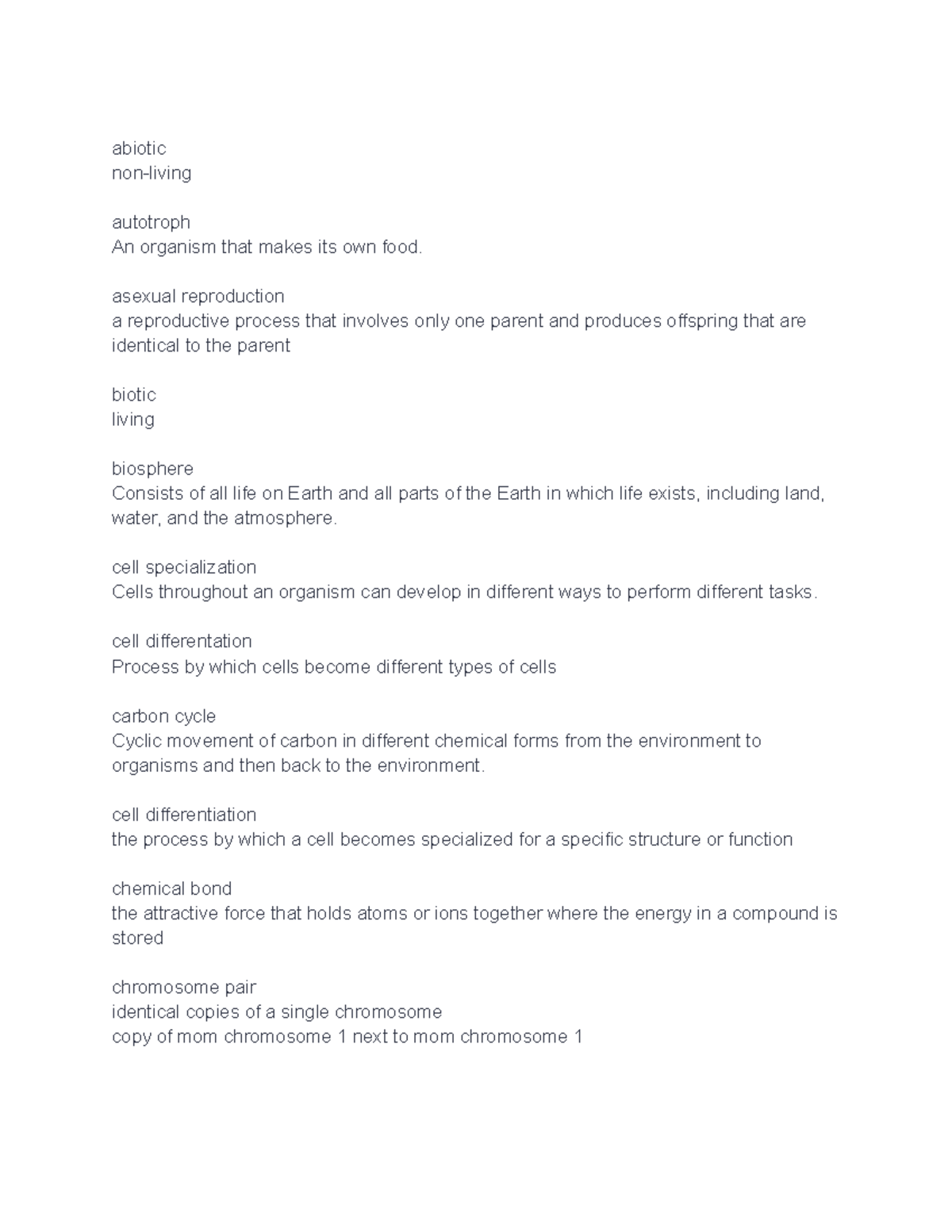 Biology Exam Review - notes - abiotic non-living autotroph An organism ...