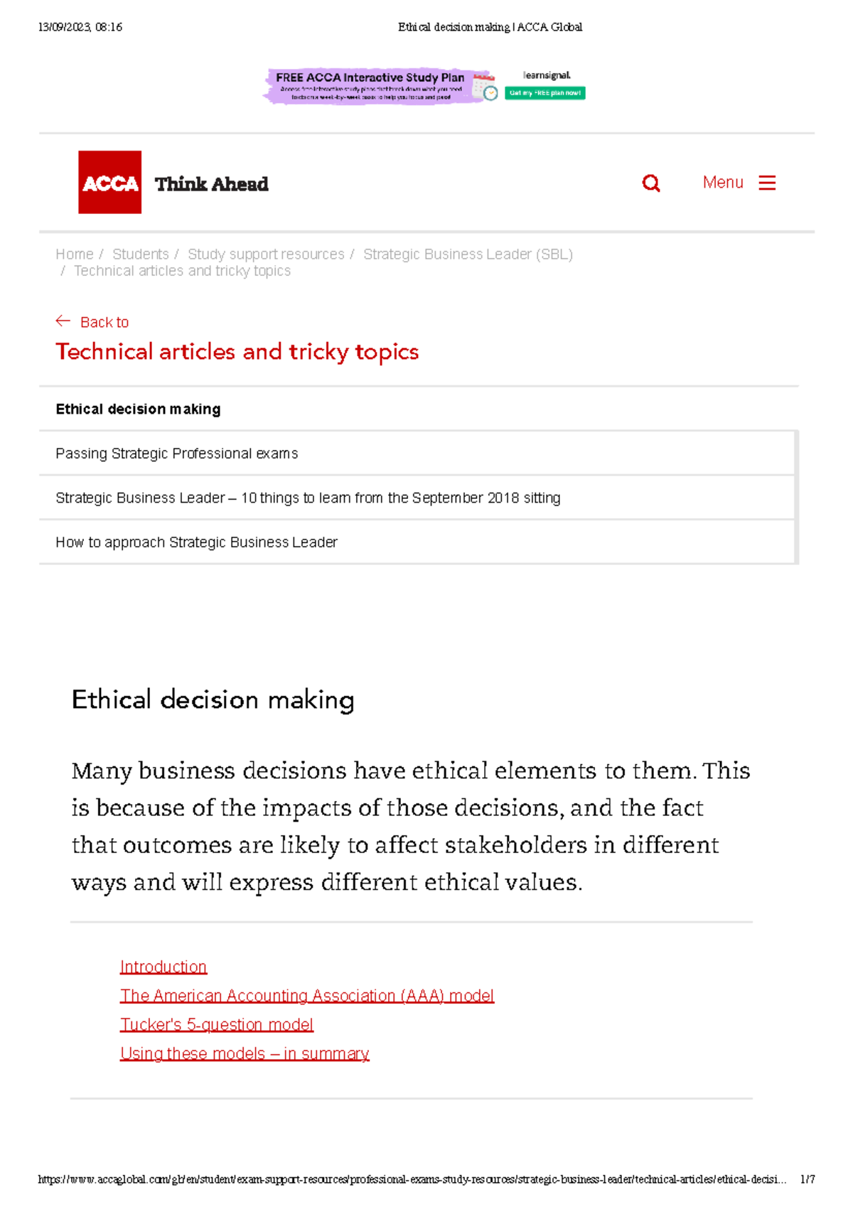 Ethical decision making ACCA Global - Home / Students / Study support ...