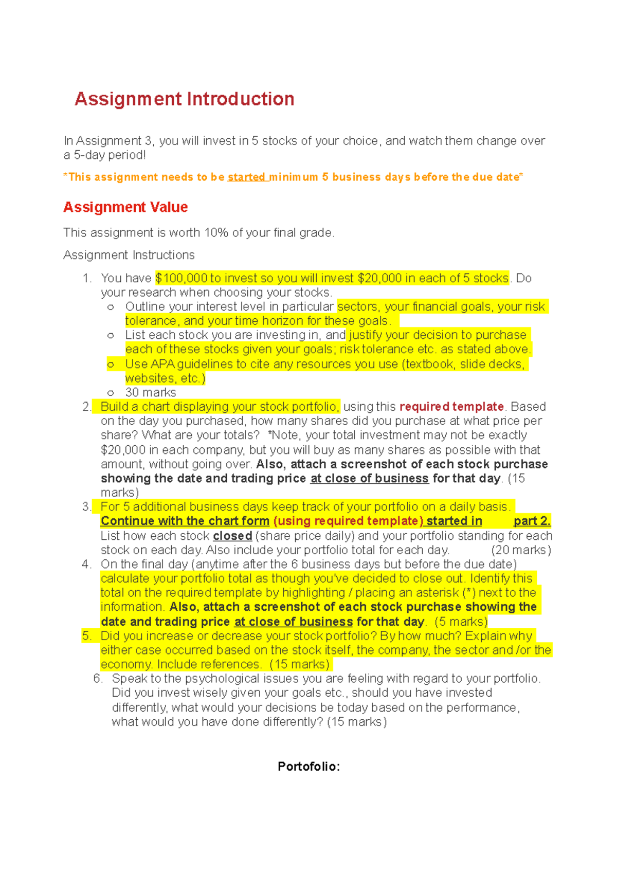 Assignment 3 required template w sample tab 21W - FINA-1004 - Fanshawe ...