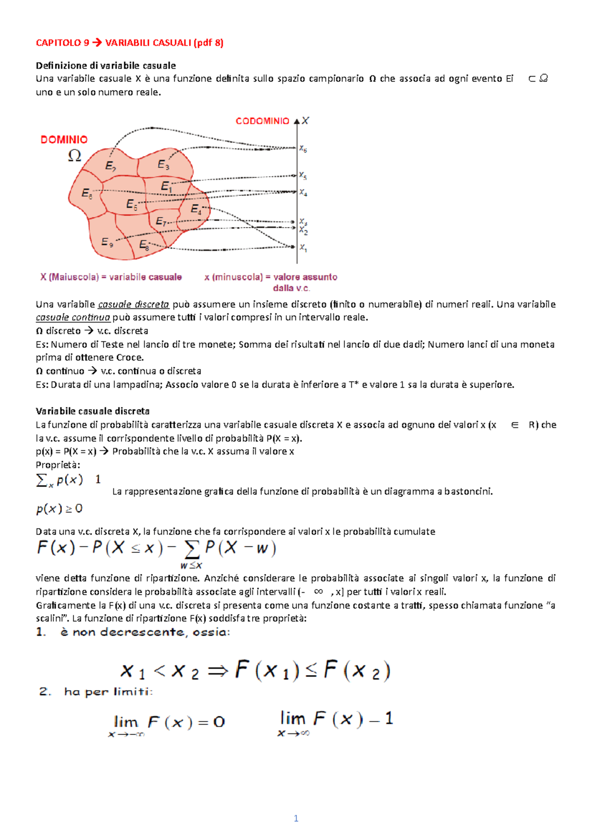 riassunti della seconda parte statistica I - CAPITOLO 9 VARIABILI CASUALI (pdf 8) Definizione di ...