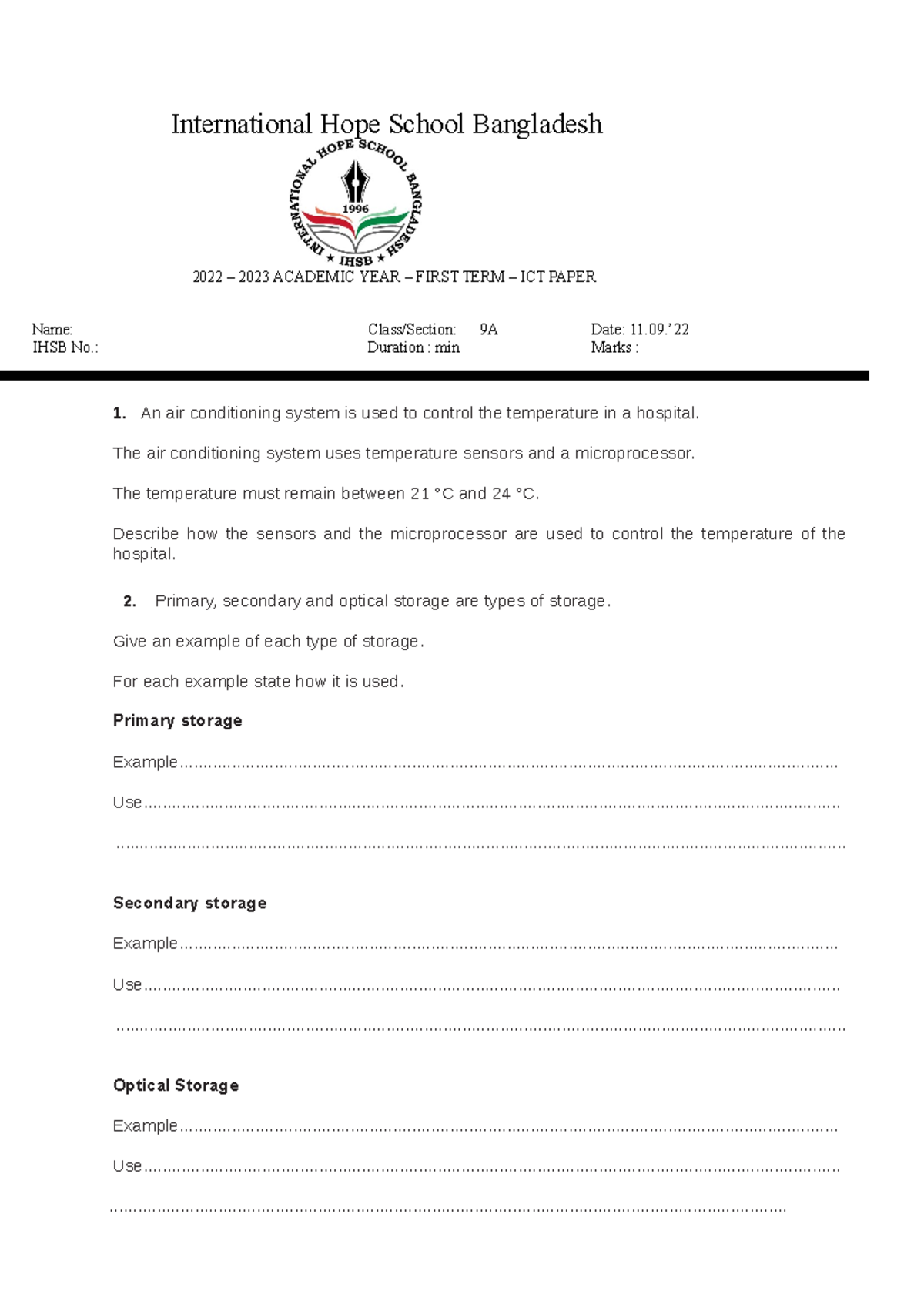 Cha 1 2 3 - Worksheet for practice - International Hope School ...