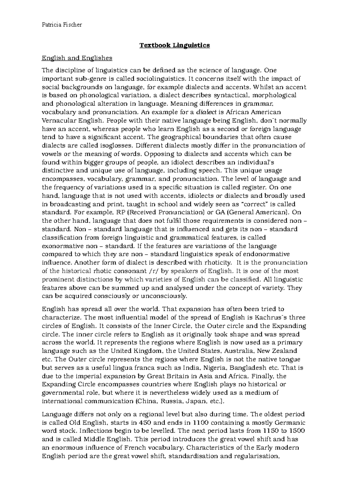 Textbook Linguistics - Textbook Linguistics English and Englishes The ...