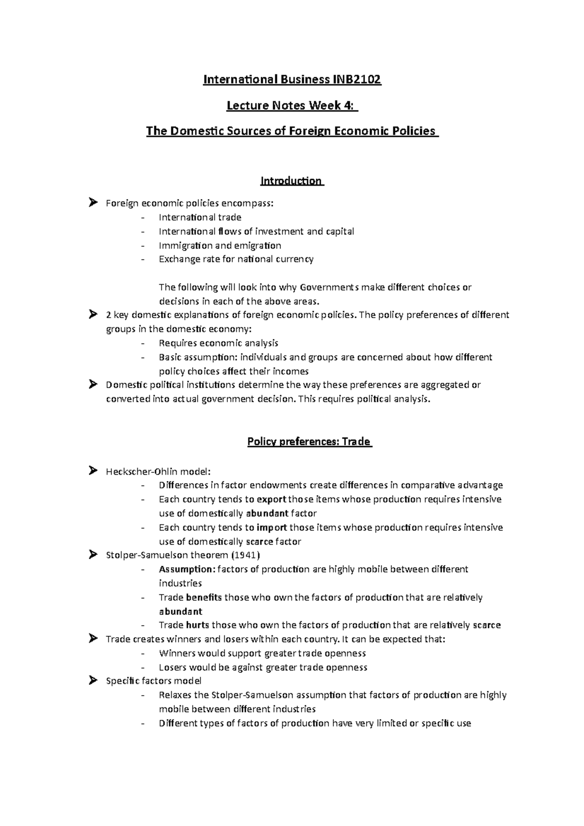 International Business INB2102 lecture notes week 4: The domestic ...