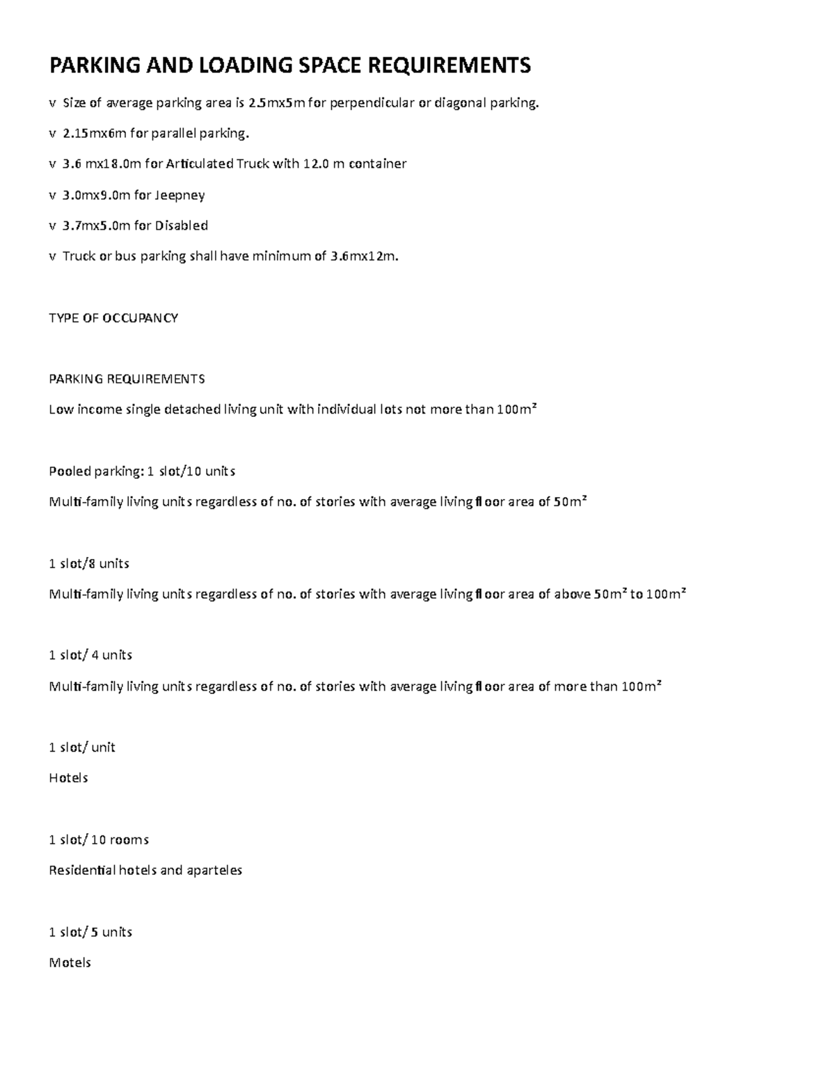 Parking AND Loading Space Requirements - PARKING AND LOADING SPACE ...