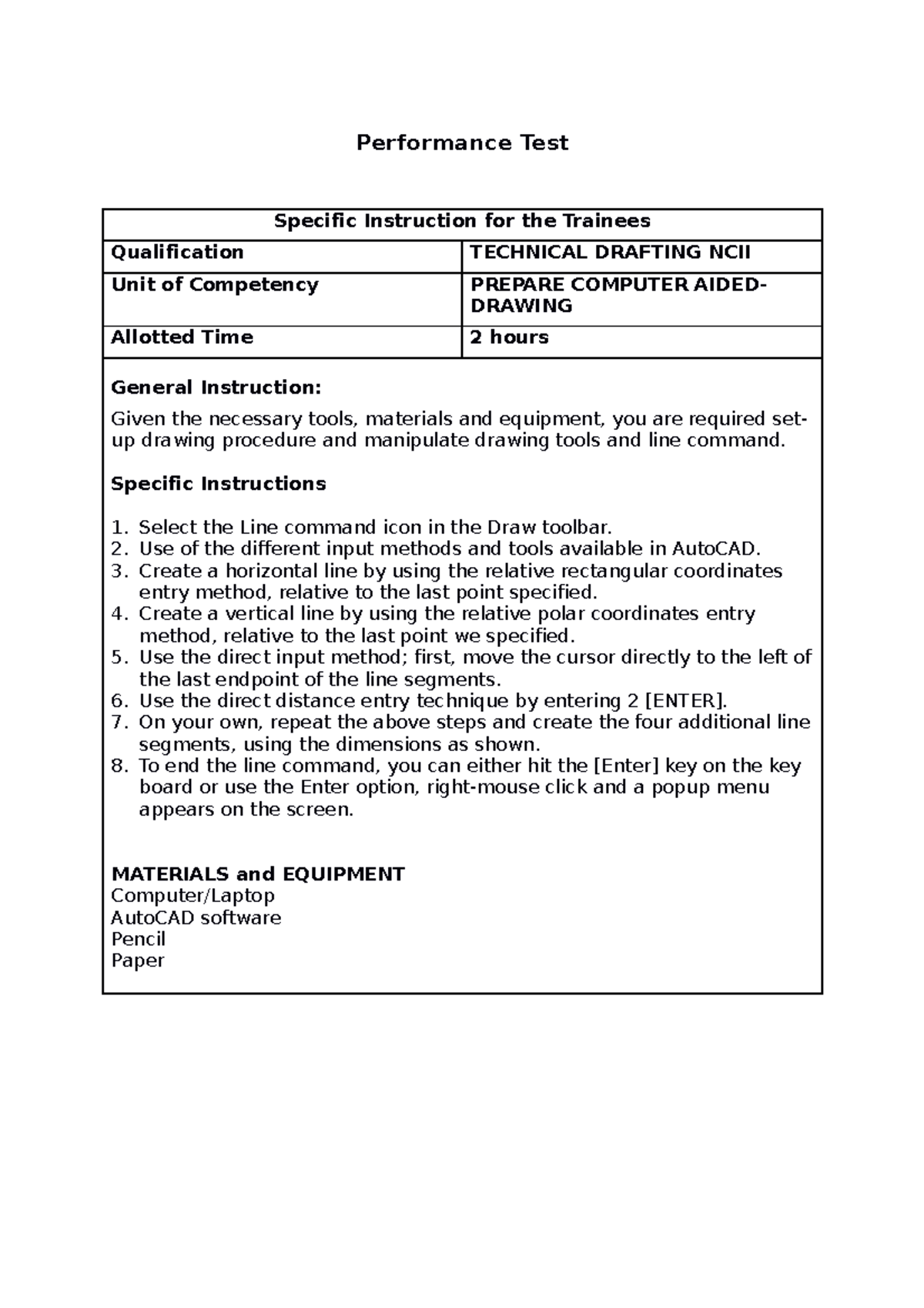 Rating - Performance Test Specific Instruction for the Trainees ...