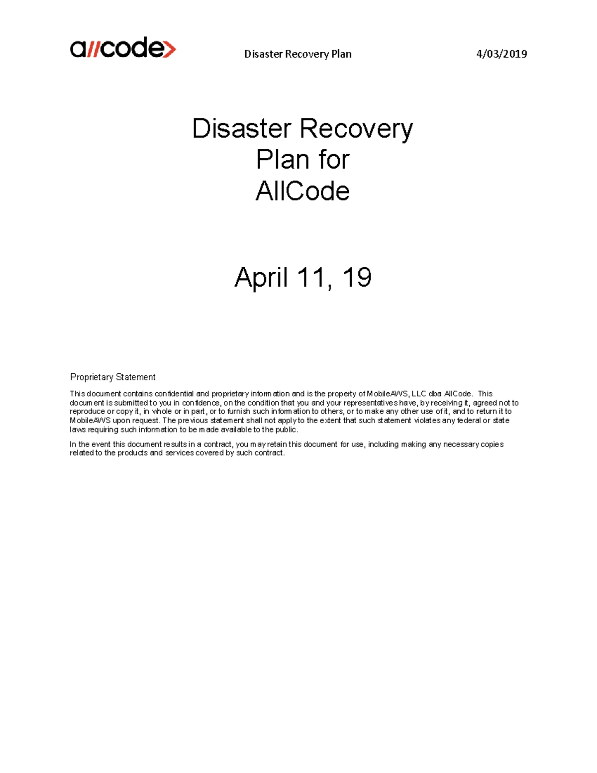 All Code AWS Disaster Recovery Plan Redacted - Disaster Recovery Plan ...