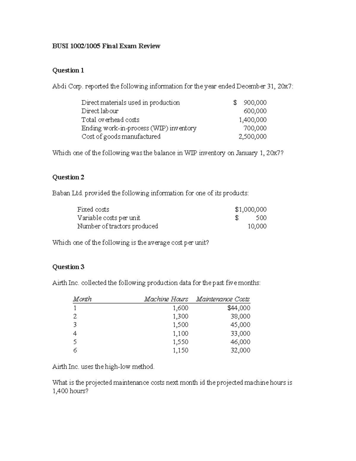 Sample/practice exam 2020, questions and answers - BUSI Final Exam ...