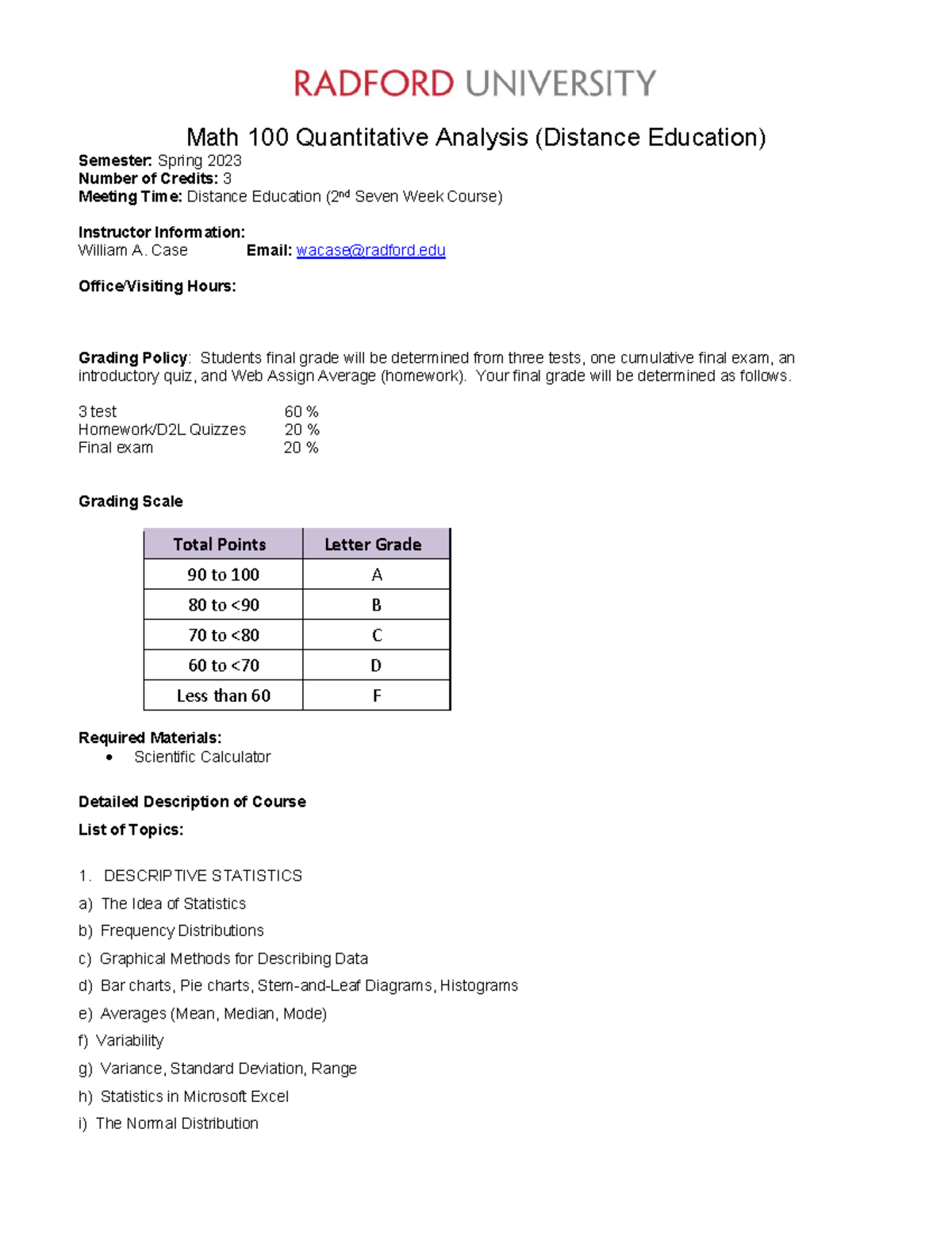Math 100 Section 10 Spring 2023 - Math 100 Quantitative Analysis ...