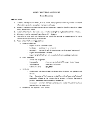 OPM537 Individual Assignment Based on Article - FACULTY OF BUSINESS AND MANAGEMENT BACHELOR OF ...