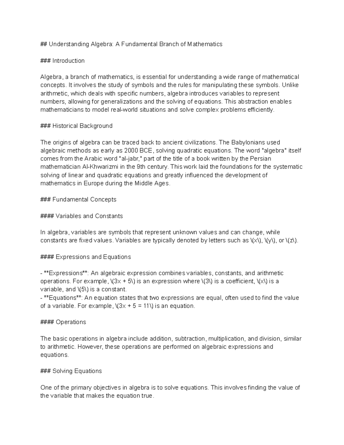 Algebra - It involves the study of symbols and the rules for ...