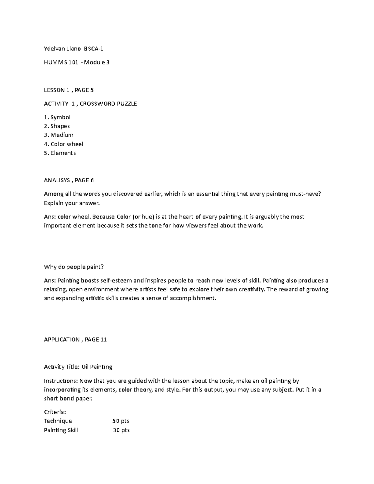 Module 3 Visual Arts - Ydelvan Llano BSCA- HUMMS 101 - Module 3 LESSON ...