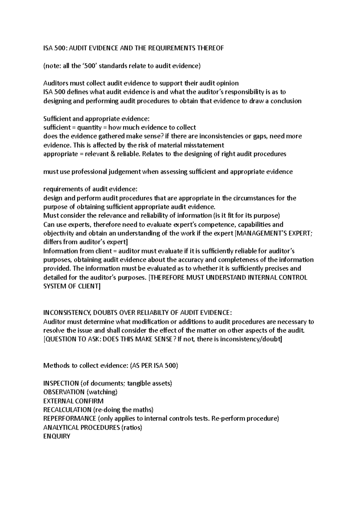 ISAs - personal summaries made for studies - ISA 500: AUDIT EVIDENCE ...