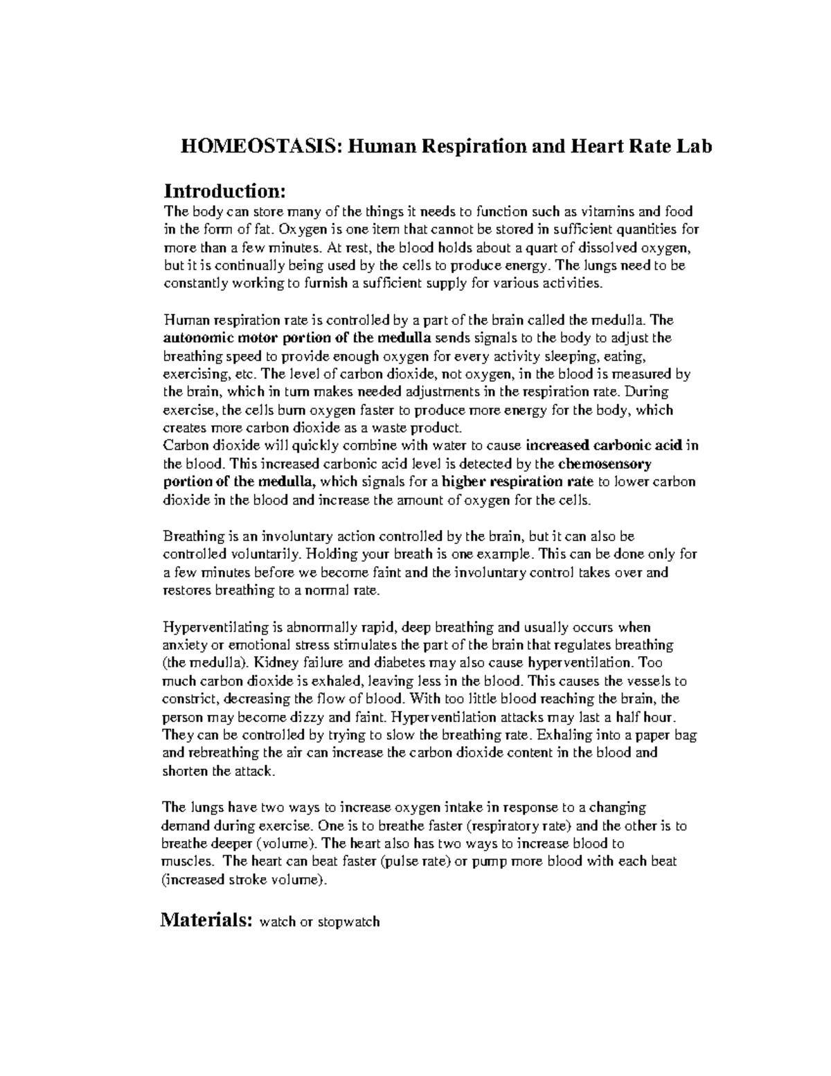 Homeostasis - Lecture notes - HOMEOSTASIS: Human Respiration and Heart ...