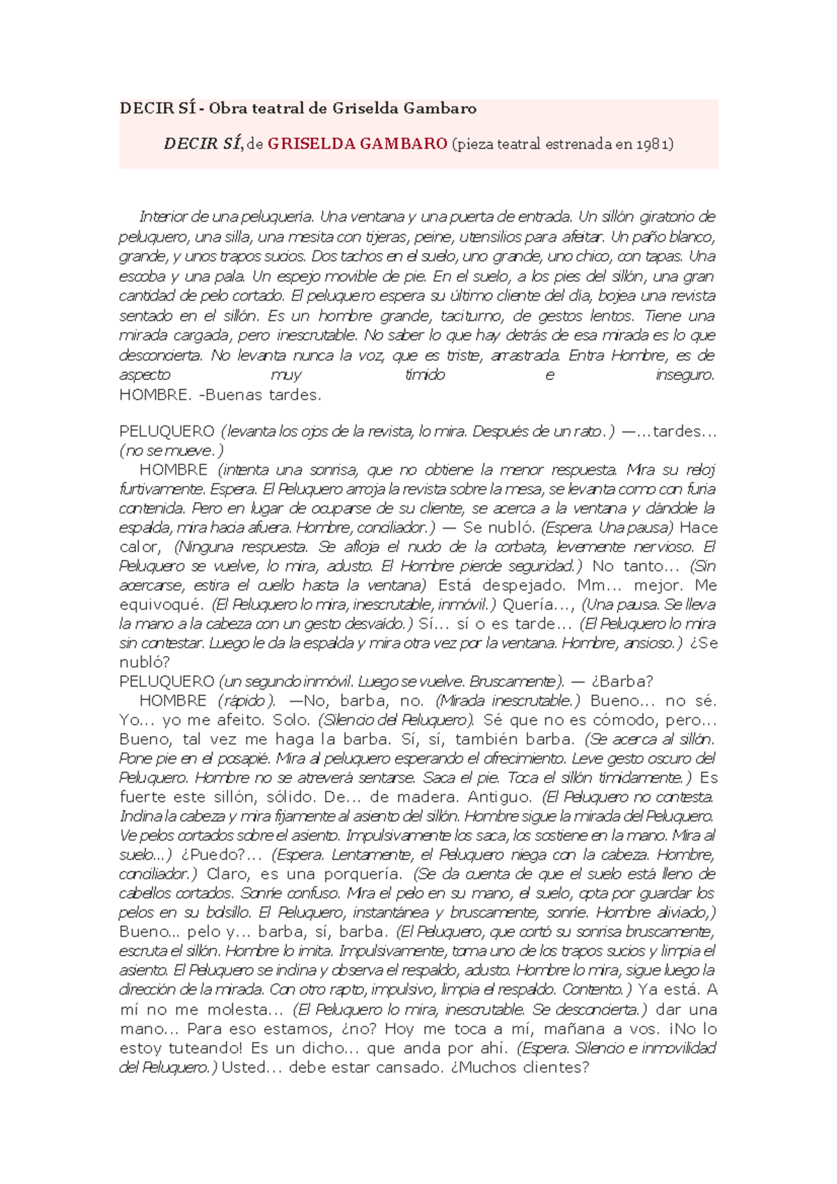 Secuencia Decir SI - Texto teatral - DECIR SÍ - Obra teatral de ...