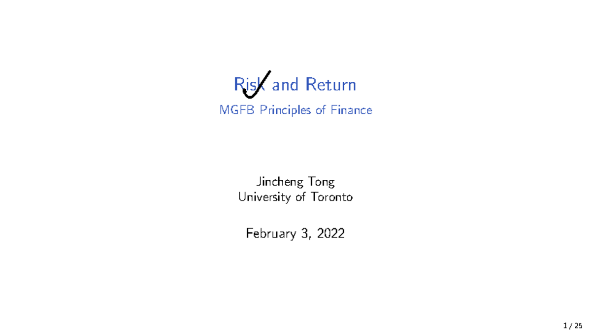4 Risk and Return - information - Risk and Return MGFB Principles of ...